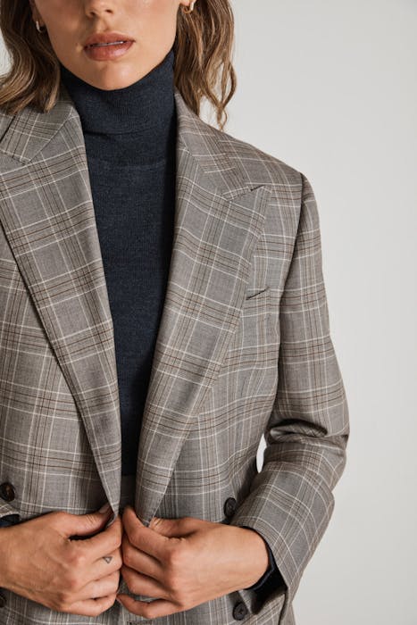 Rei Brown Check Jacket | Women's Custom Women-jacket | InStitchu